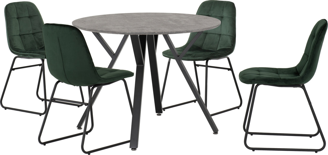 Athens Round Dining Set with Lukas Chairs – Concrete Effect/Black/Emer ...