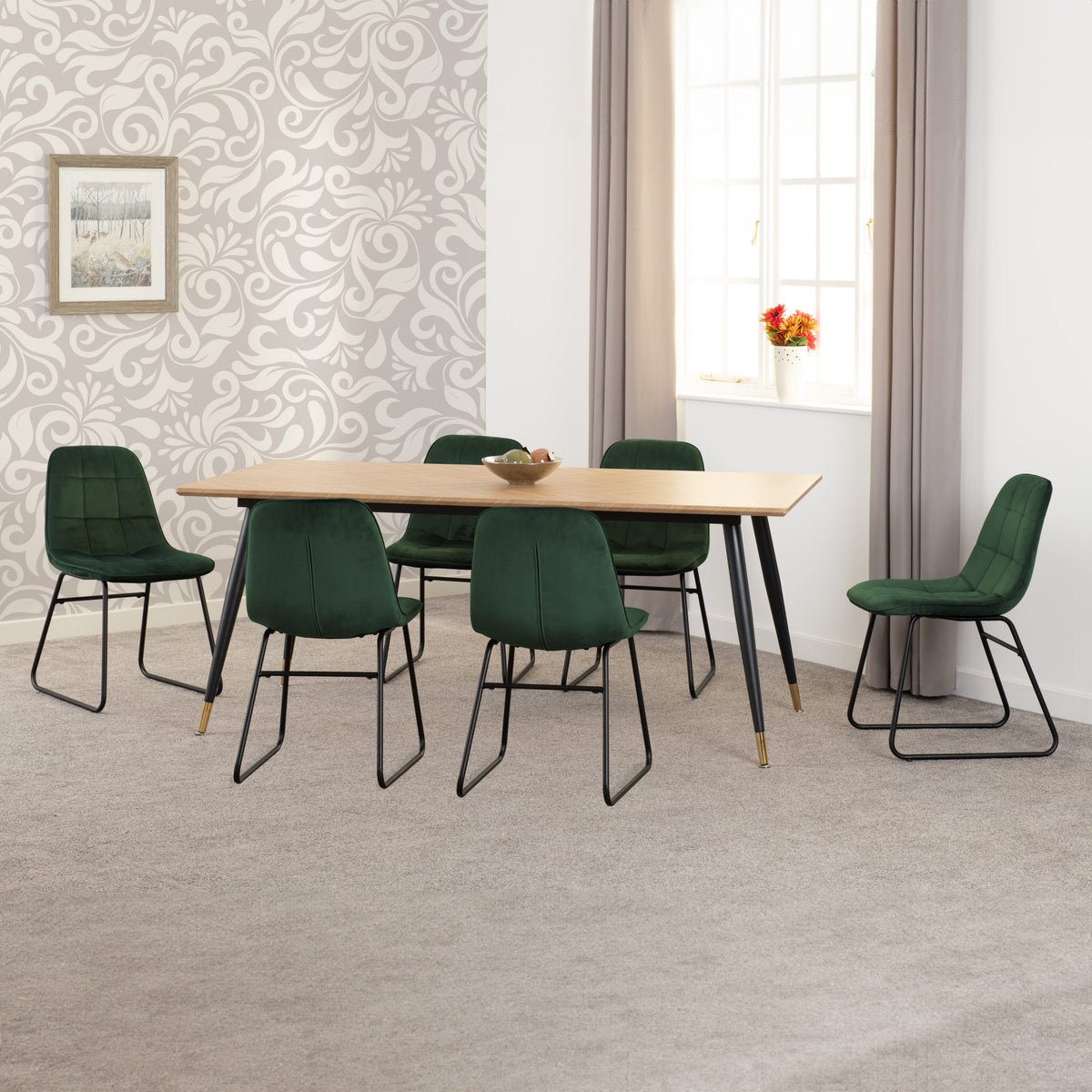 Hamilton Large Dining Set with Lukas Chairs – Medium Oak Effect/Black ...