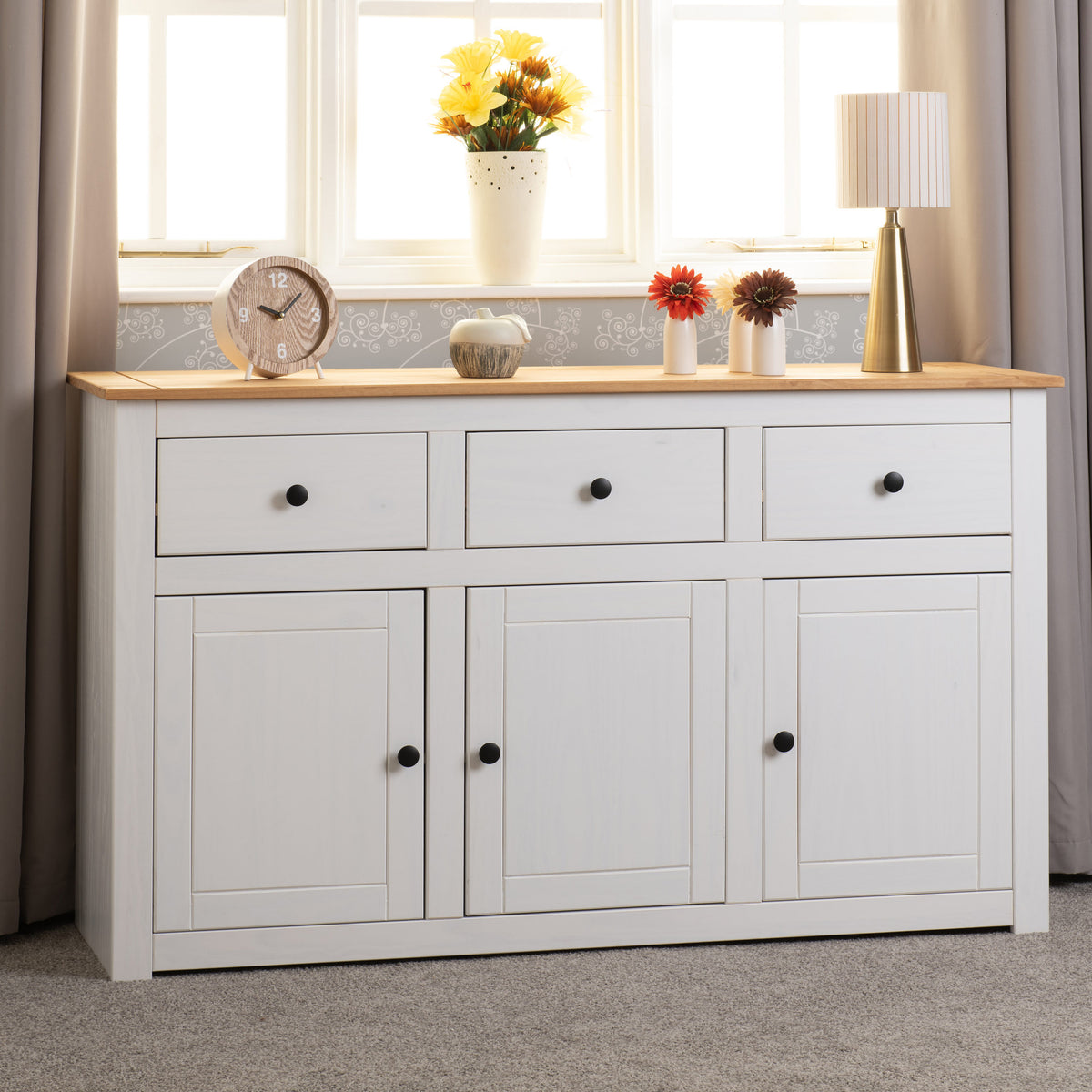Panama 3 Door 3 Drawer Sideboard – White/Natural Wax — Cheshire ...