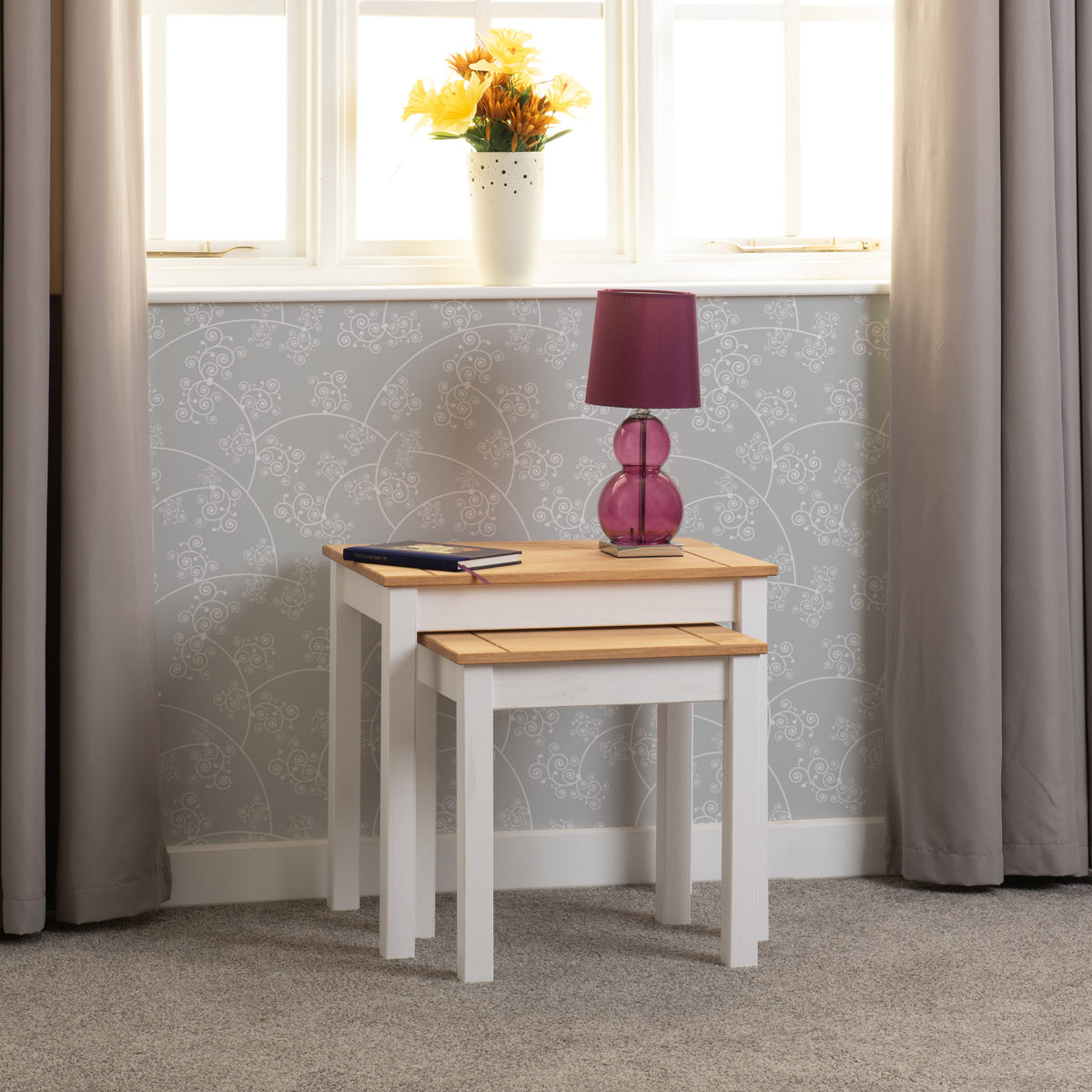Panama Nest Of 2 Tables - White/ Natural Wax — Cheshire Furniture Outlet
