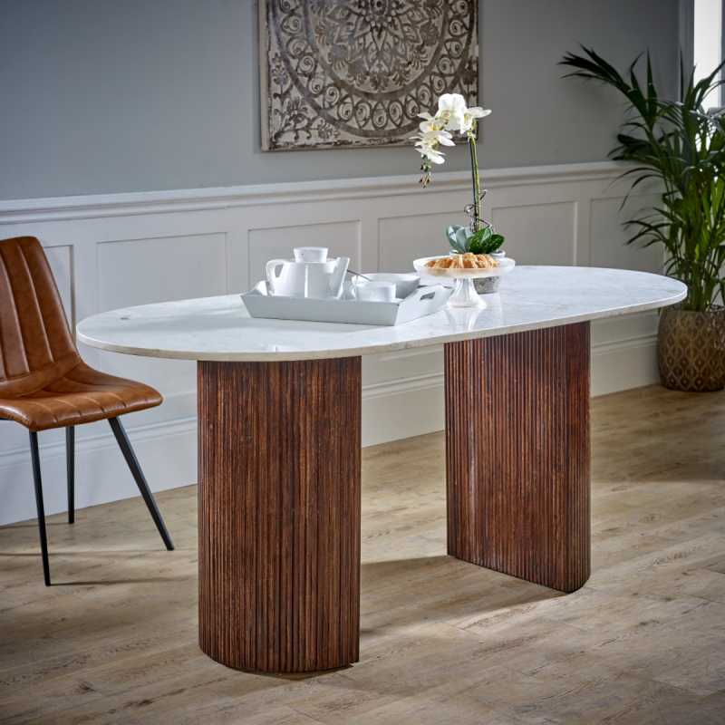 Opal Mango Wood Dining Table 170Cm With Marble Top — Cheshire Furniture ...